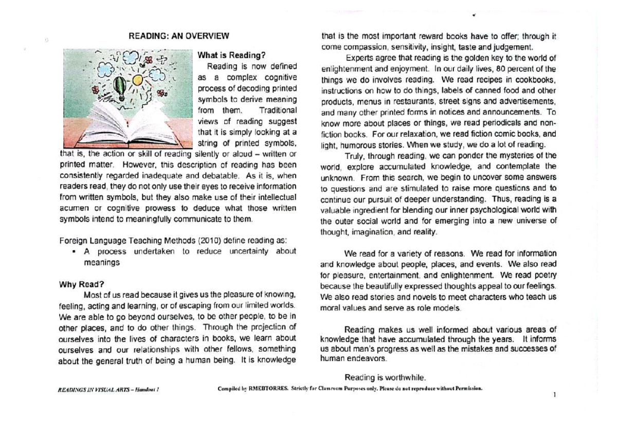 Handout 1 - None - READING: AN OVERVIEW that is the most important ...