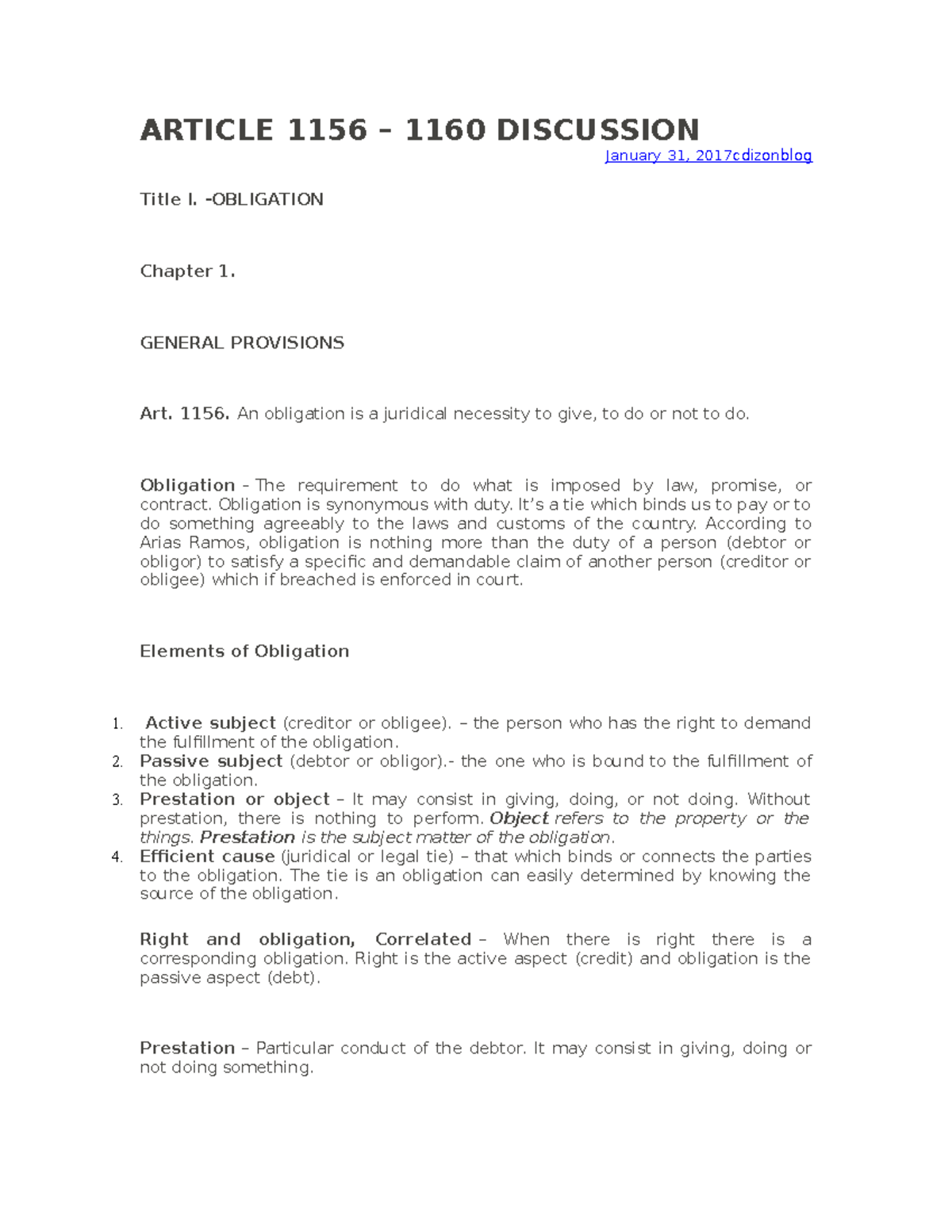 Article 1156 – 1160 Discussion - ARTICLE 1156 – 1160 DISCUSSION January ...
