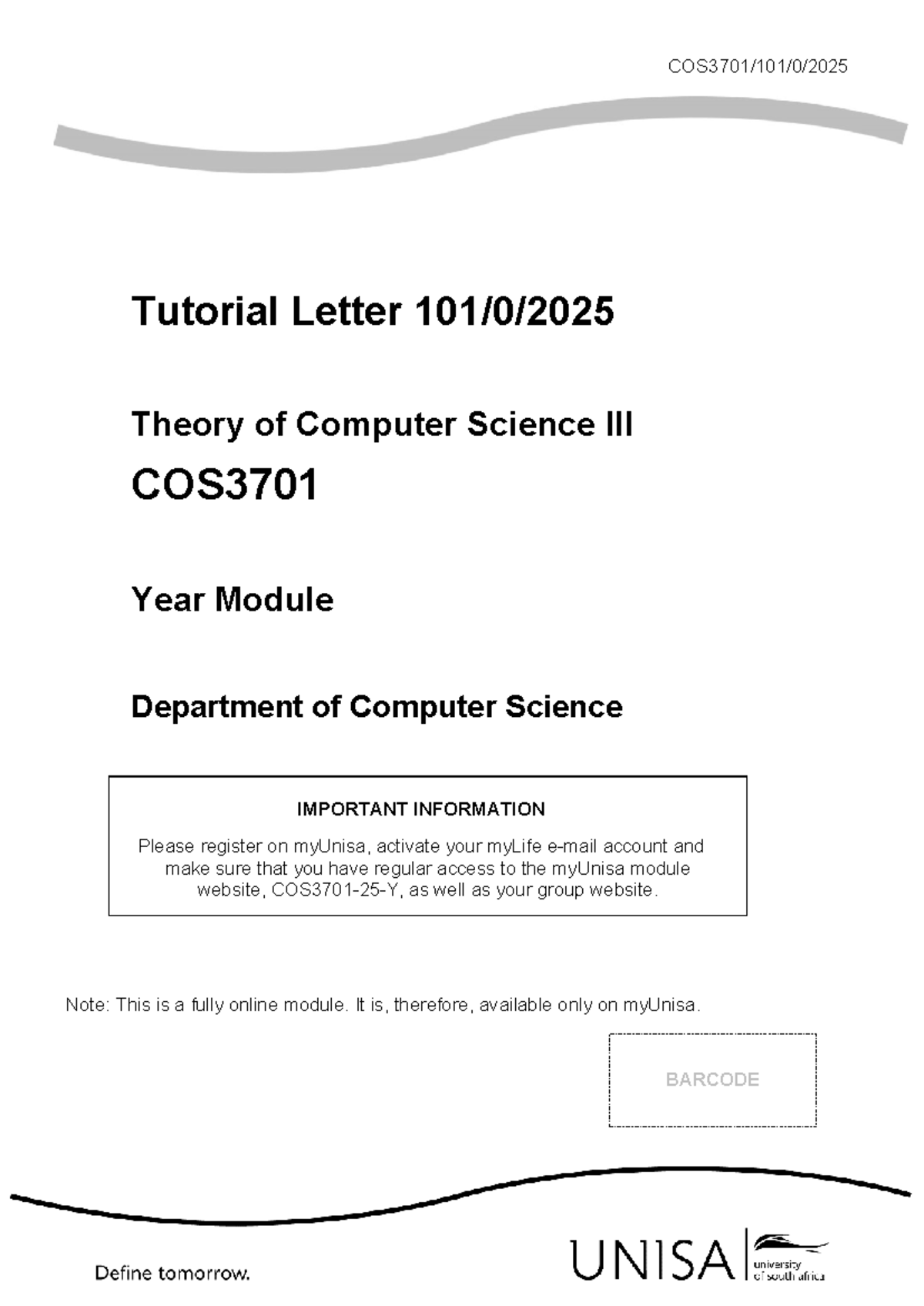 COS3701/101/0 - 2025 Computer Science III Tutorial Letter Overview ...