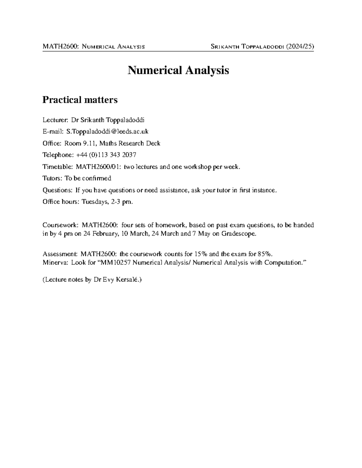Coursework-1 - supporting - Numerical Analysis Practical matters ...