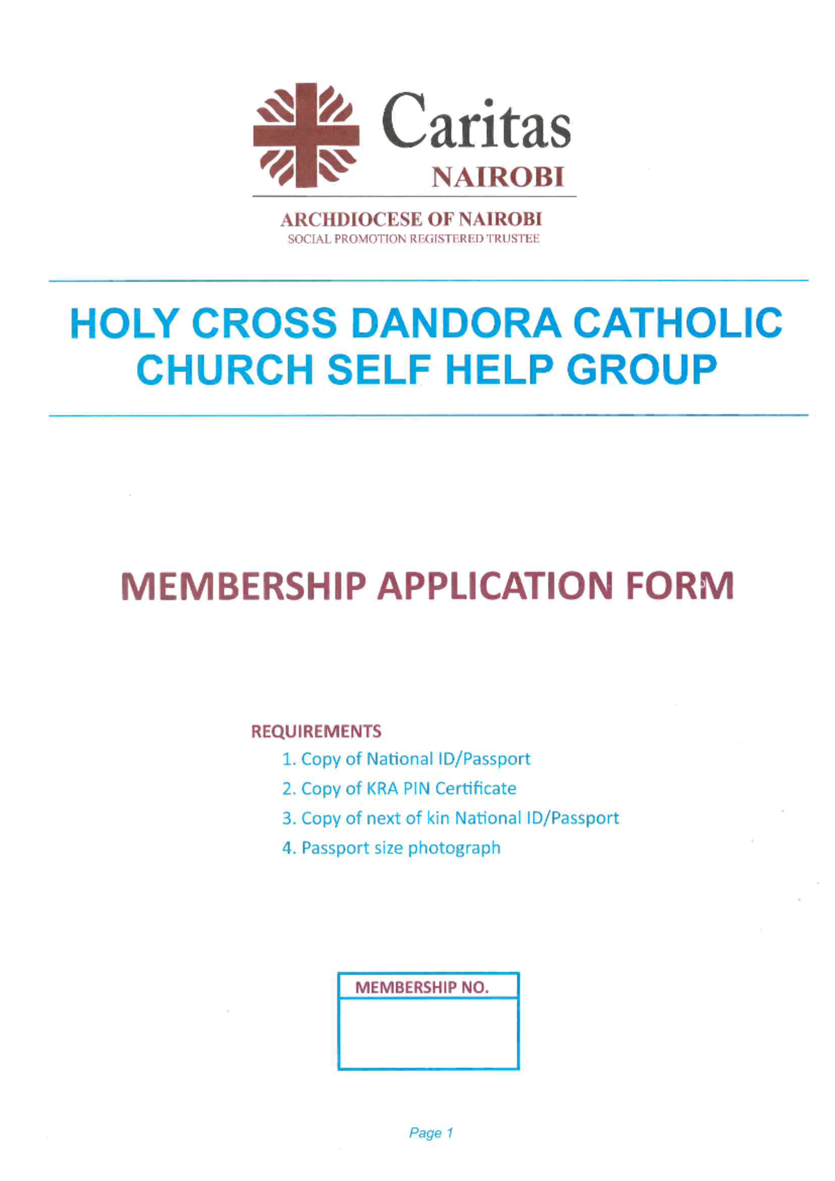 Holy Cross Dandora Catholic Church Self Help Group Membership Form ...
