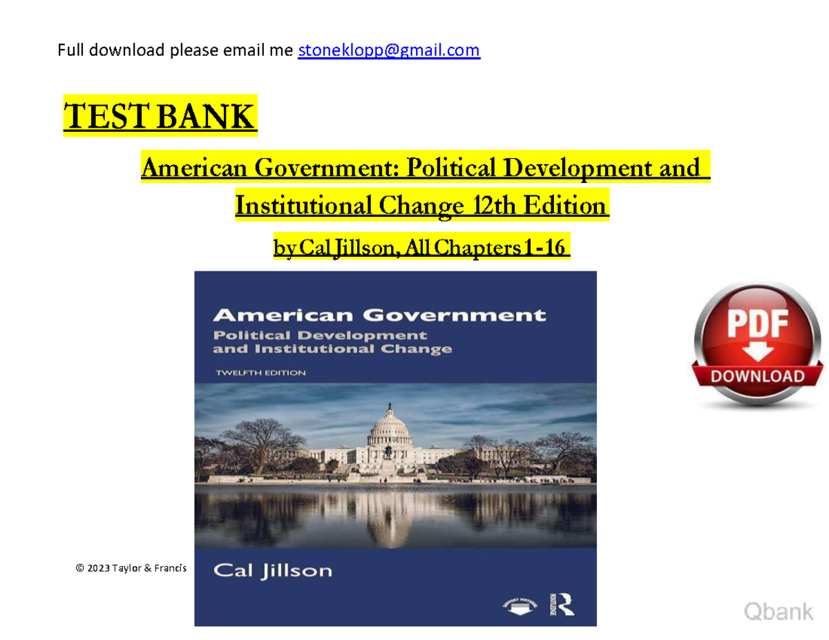 Test bank for american government political development and ...