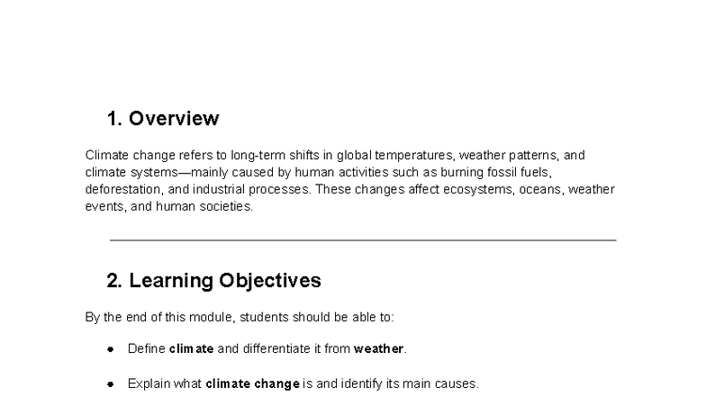 Climate Change Overview and Learning Objectives (Course Code: CC101 ...