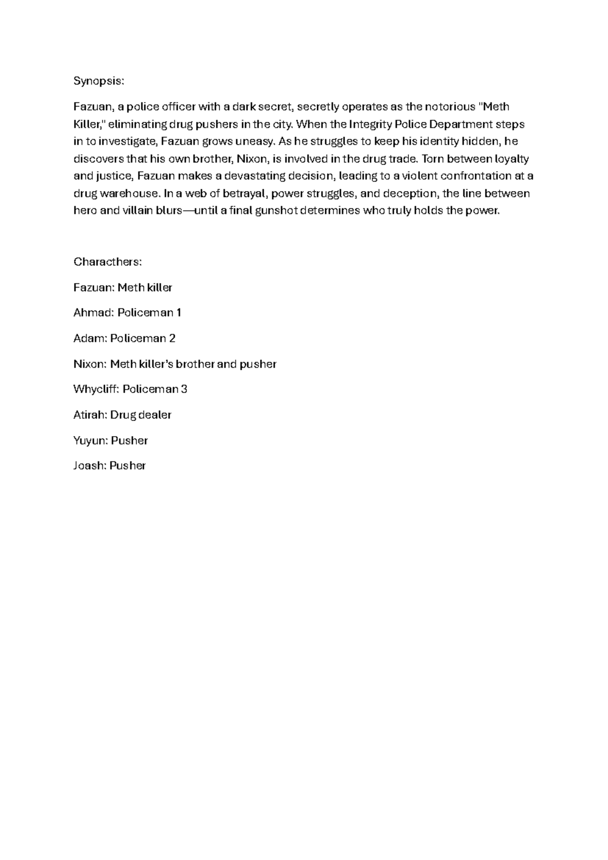 The Meth Killer: A Dramatic Roleplay Script on Betrayal & Justice - Studocu
