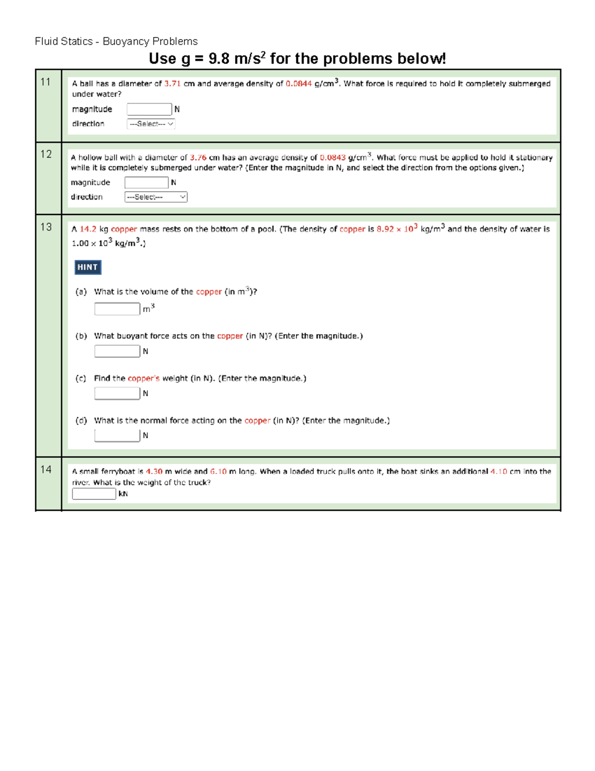APP1 Unit 8 Fluids Additional Practice Question Bank - Fluid Statics ...