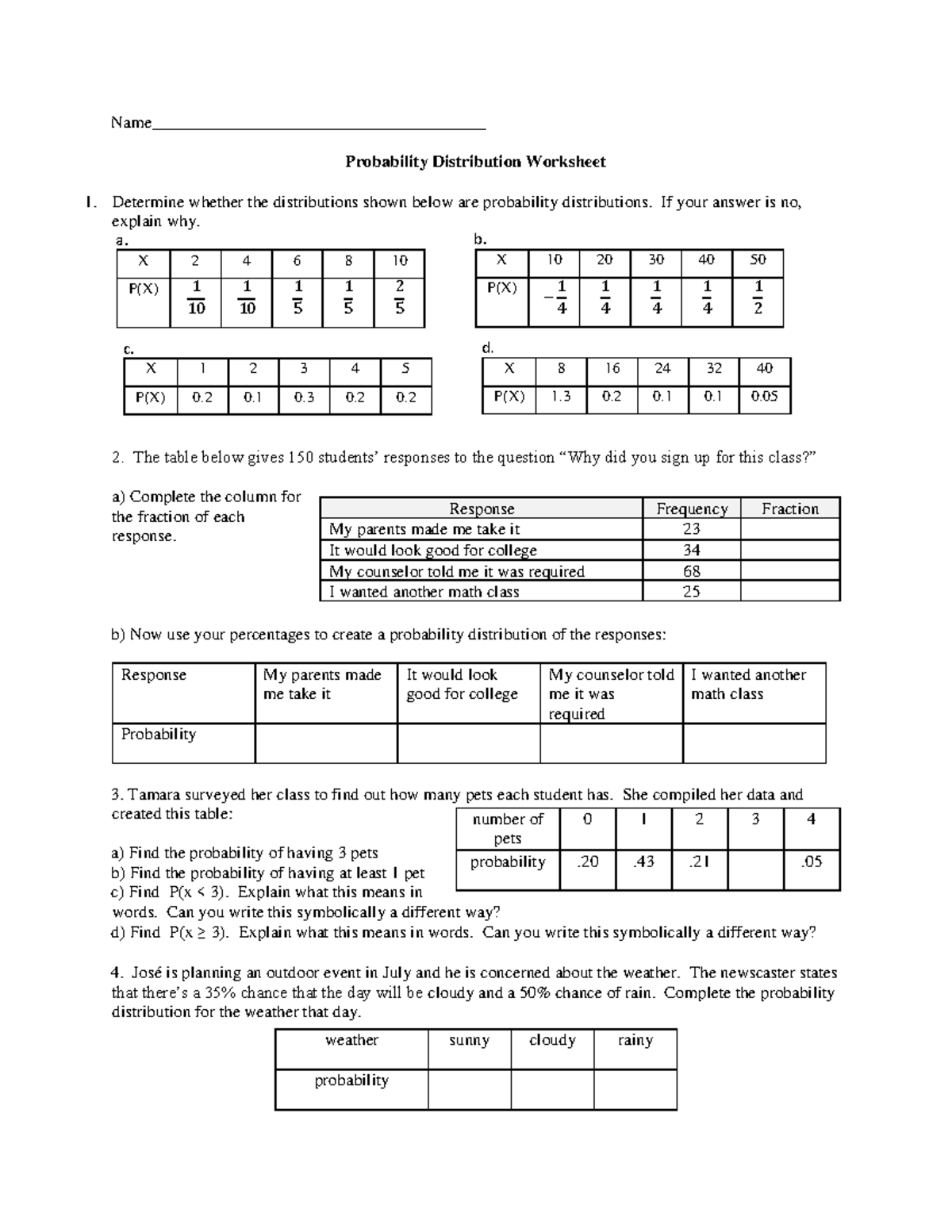 U6L2 HW Probability Distribution Worksheet (with Solutions) - Studocu