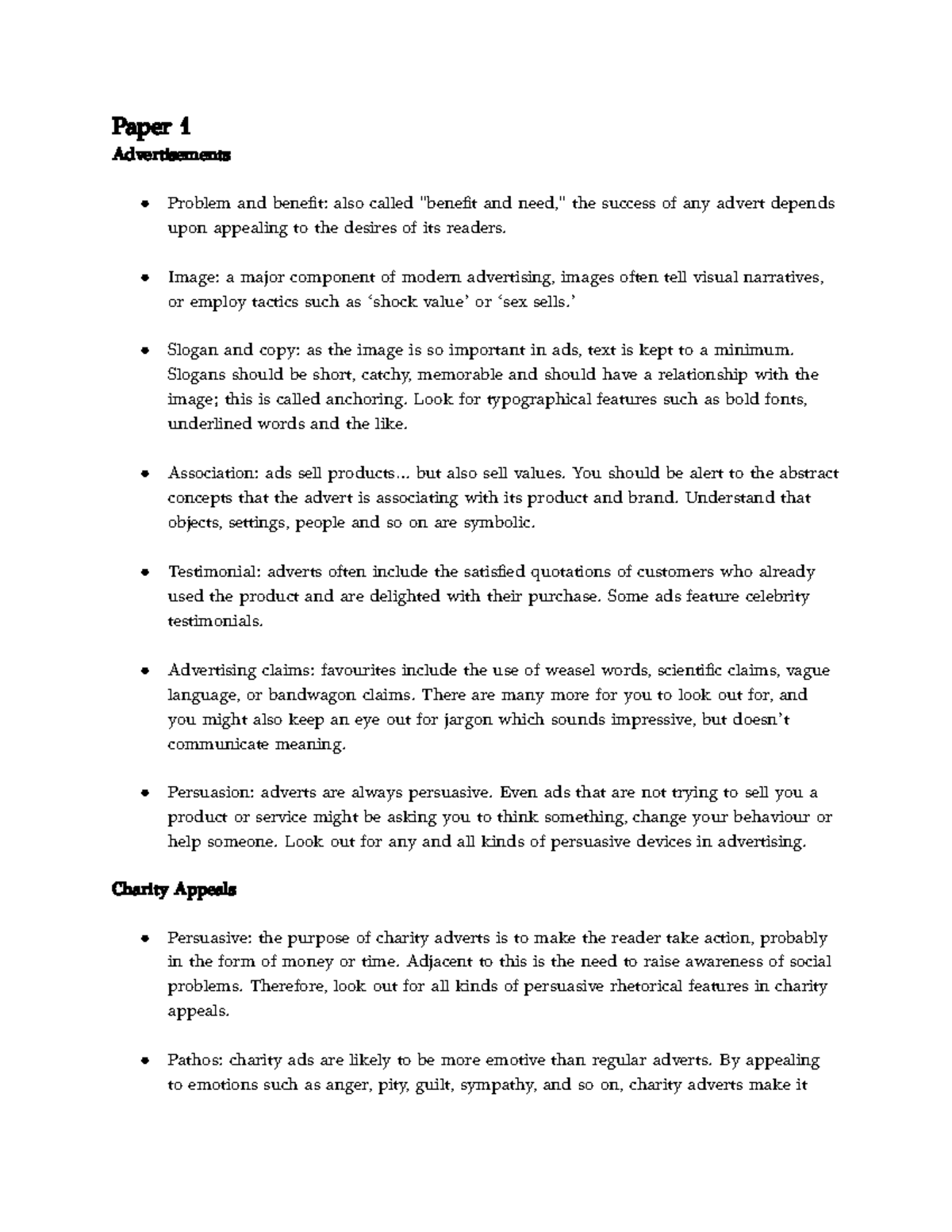 Paper 1: Analyzing Advertisements and Their Persuasive Techniques - Studocu