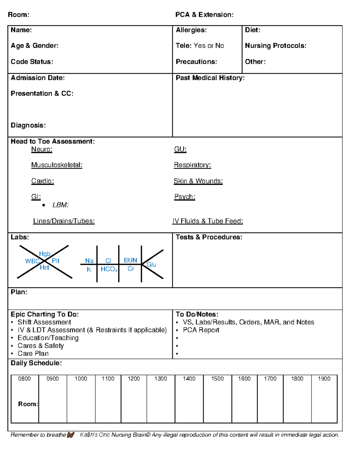 NG Nursing Brain - Patient Reporting Sheet for PCA Care - Studocu
