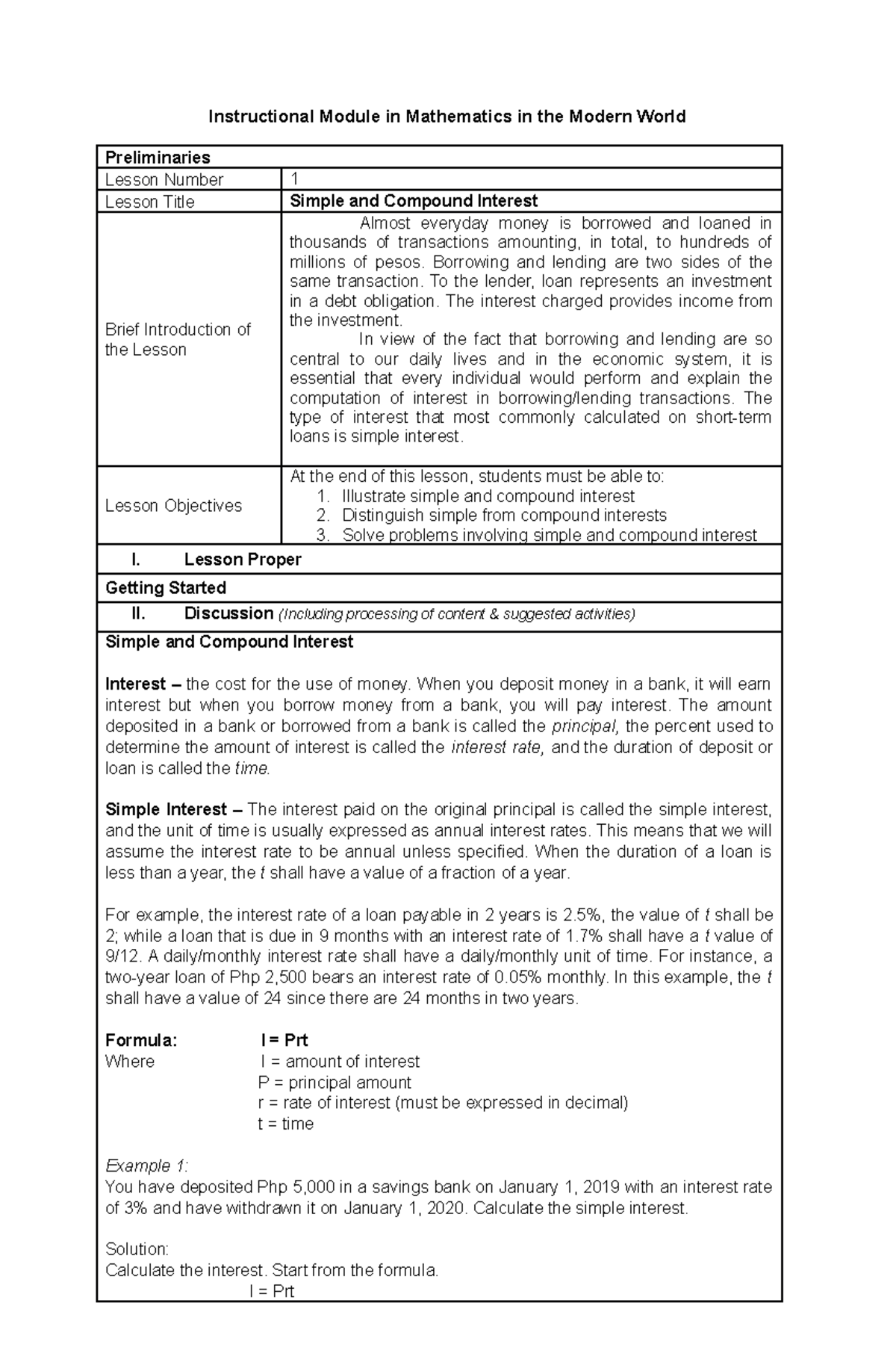 Mathematics Module: Lesson 1 on Simple & Compound Interest Essentials ...