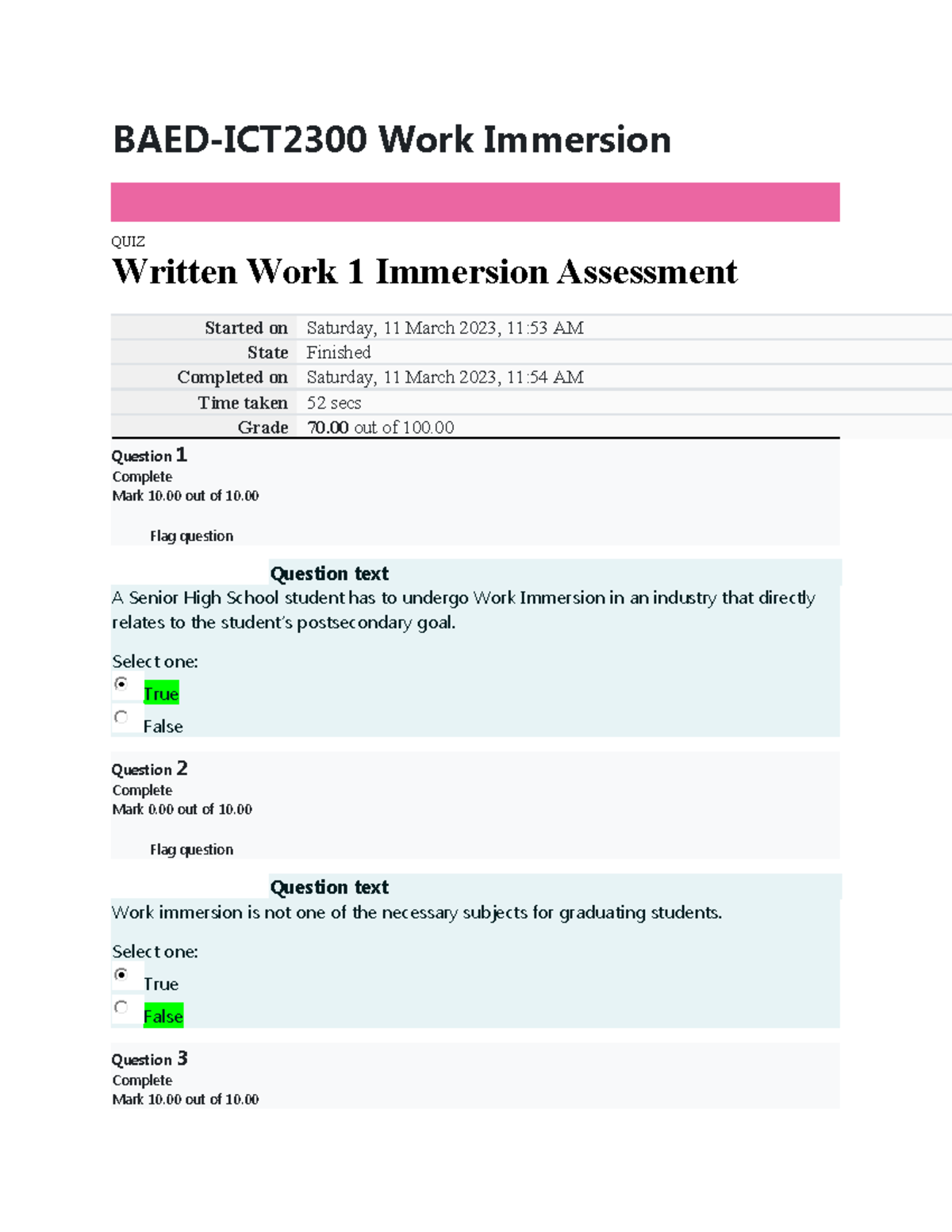 Work Immersion QUIZ & Notes: Assessment Insights and Key Concepts - Studocu