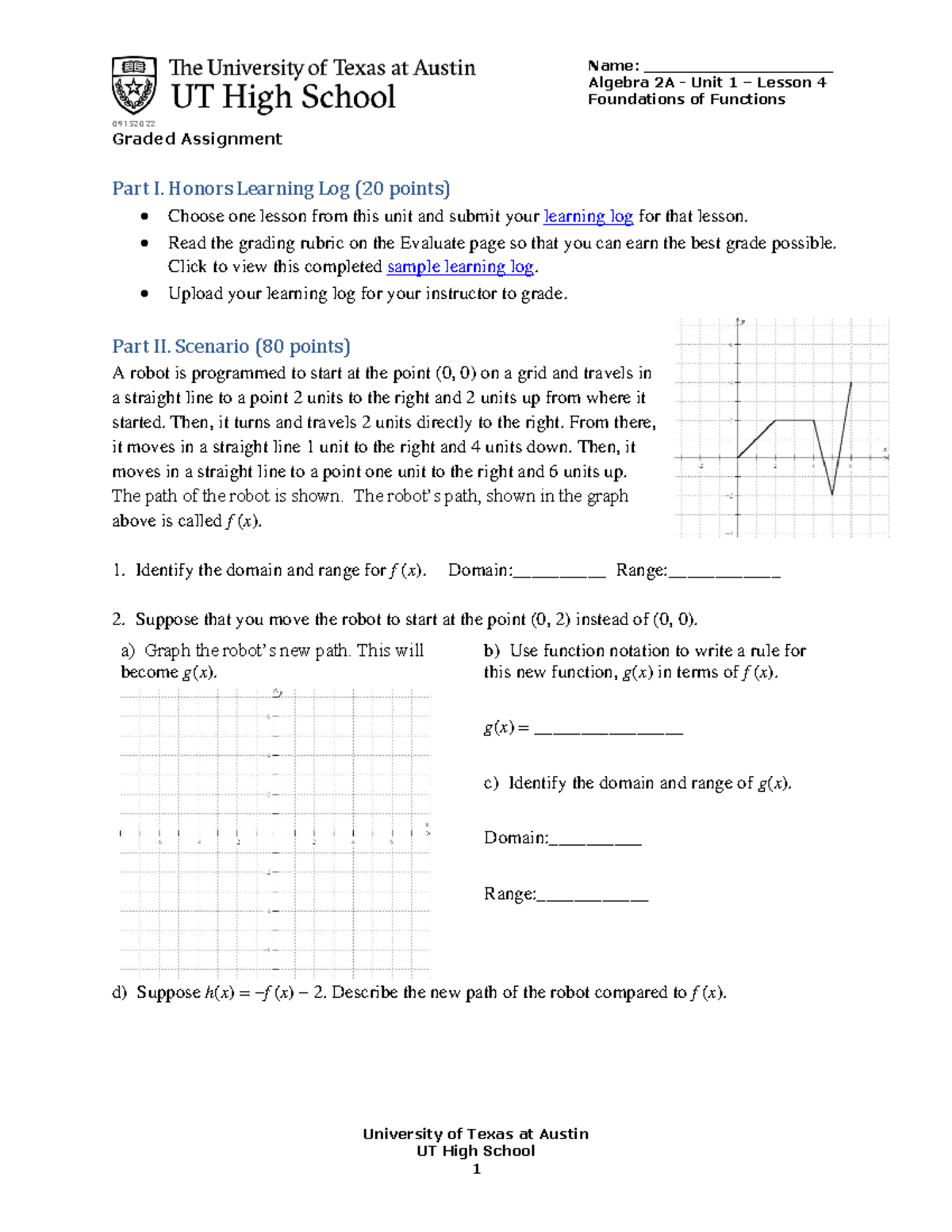Algebra 2A U01 L04 Graded Assignment: Foundations of Functions - Studocu