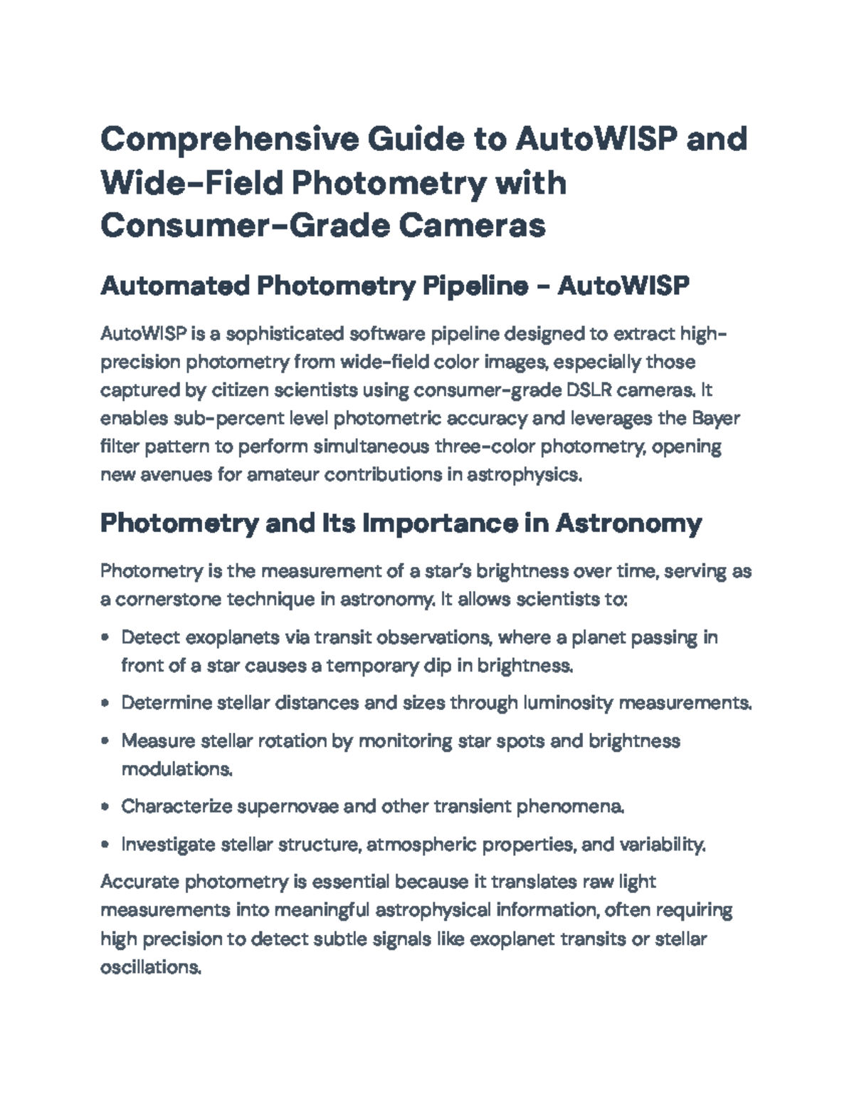 Comprehensive Guide to AutoWISP: High-Precision DSLR Photometry Techniques - Studocu