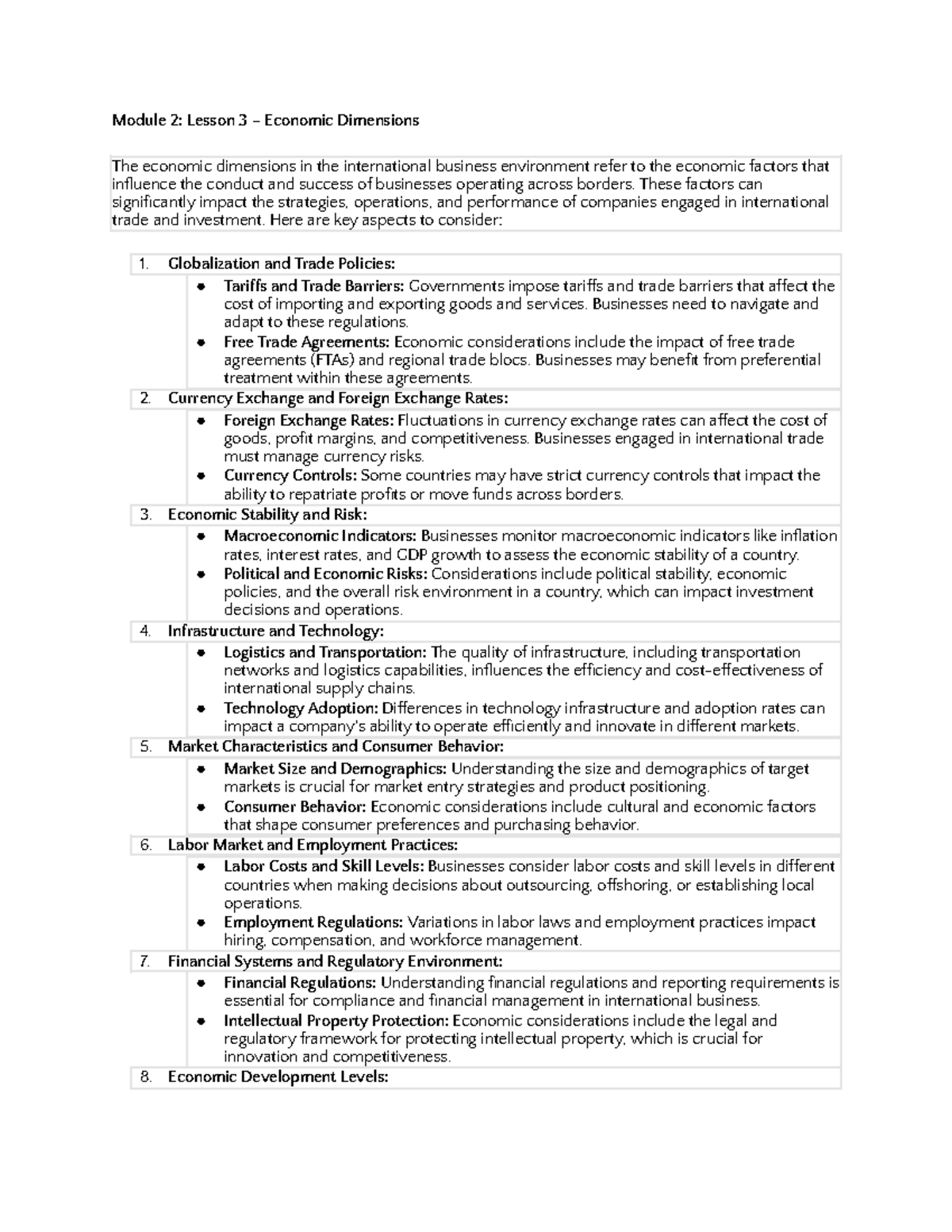 Ref MOdule 2. Lesson 3 - Economic Dimensions - Module 2: Lesson 3 ...