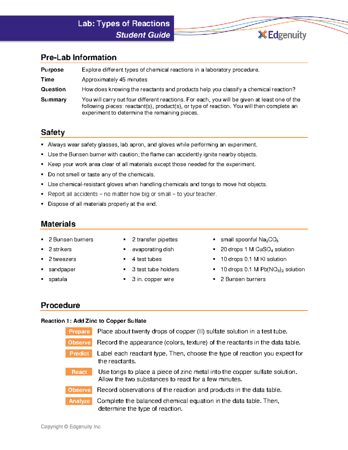 Lab: Exploring Types of Chemical Reactions - Student Guide - Studocu