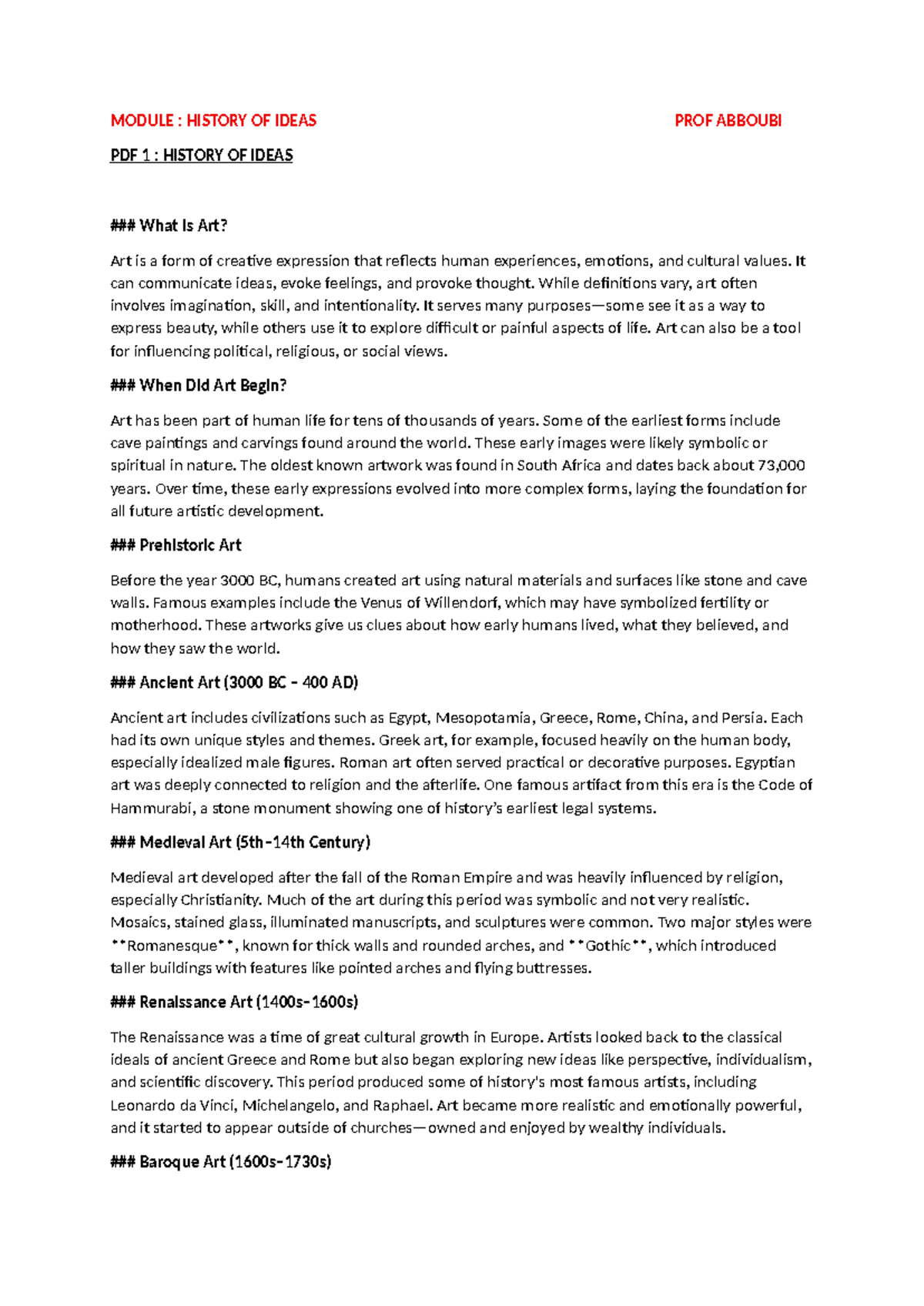 HIST 101: Summary of Key Concepts in the History of Ideas - Studocu