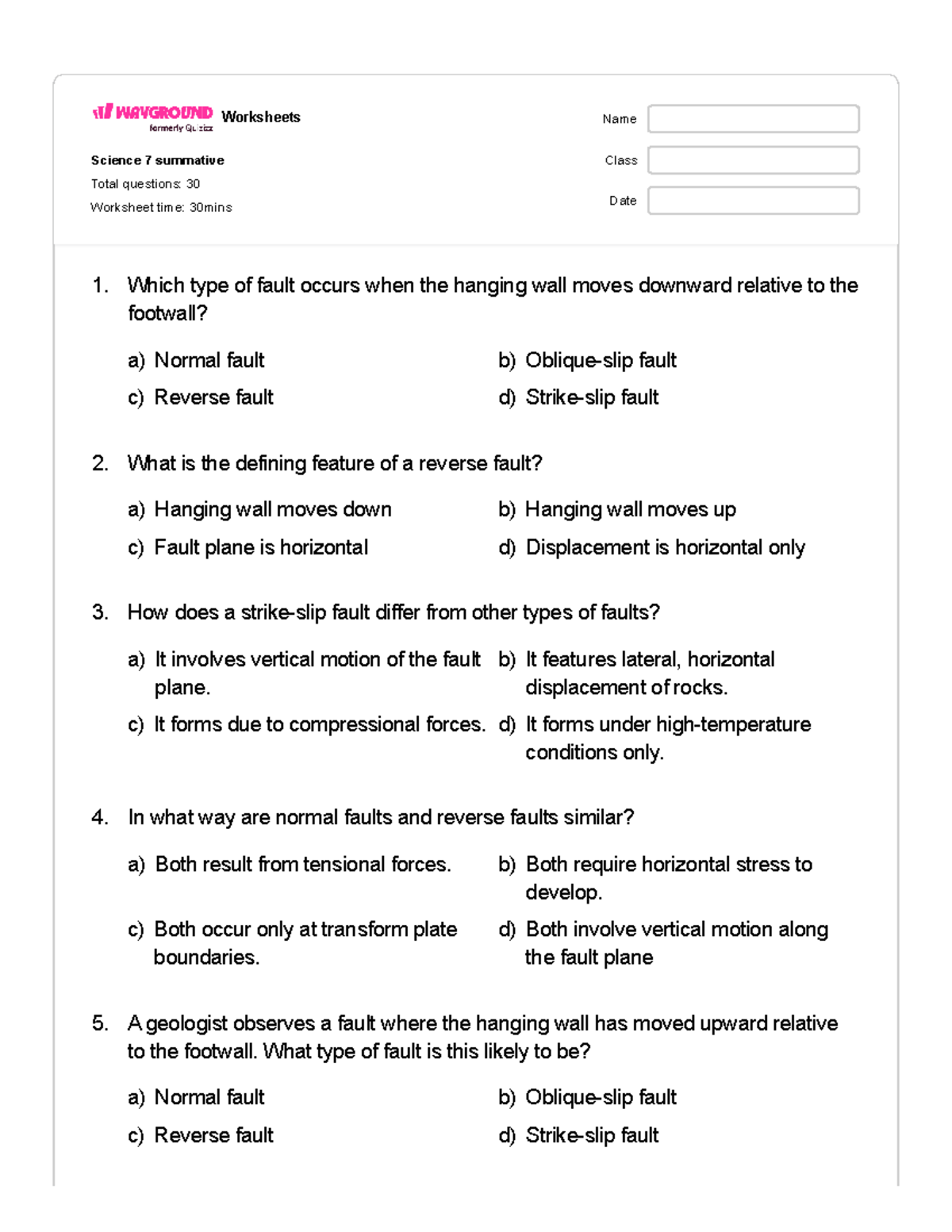 Science 7 Summative Worksheet: Faults and Earthquakes - Studocu