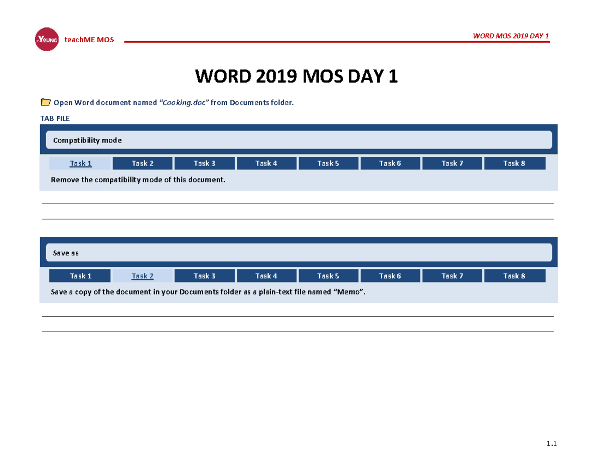 Word MOS 2019 Day 1 tasks and instructions for beginners - Studocu
