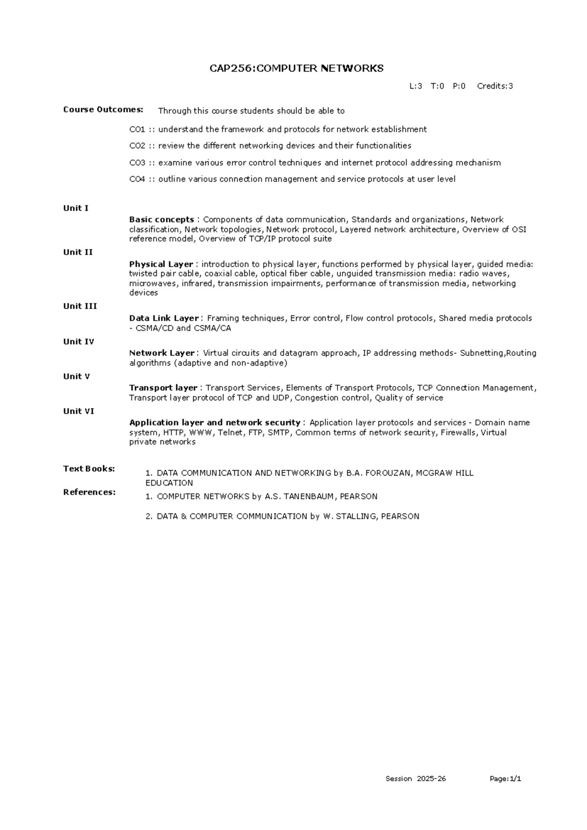 CAP256: Computer Networks Lecture 3 Syllabus Overview - Studocu