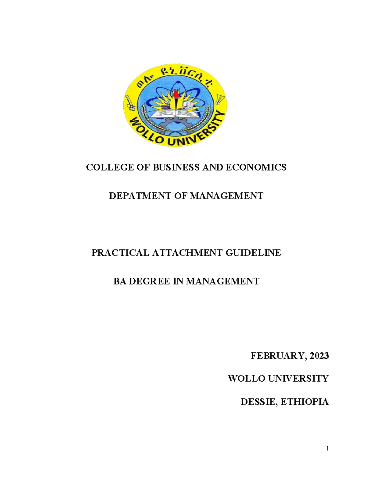 Practical Attachment Guideline for BA Management Students - Wollo University - Studocu