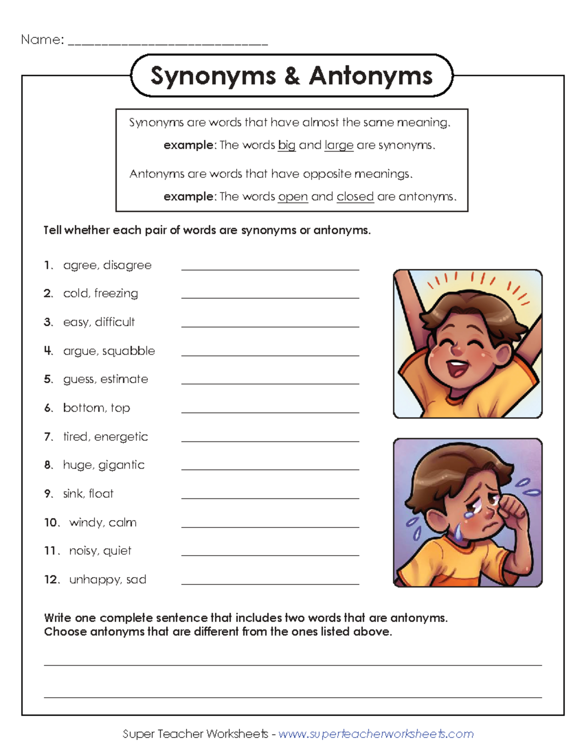 Synonyms and Antonyms Practice for Young Learners - Syn-ant-mixed Wdwwq ...