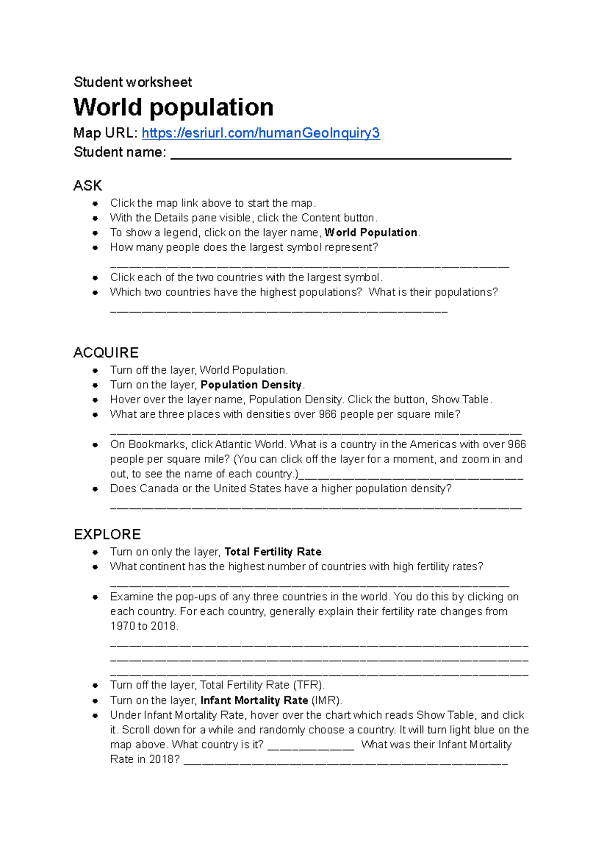 World Population GIS Analysis Worksheet: Key Insights & Data - Studocu