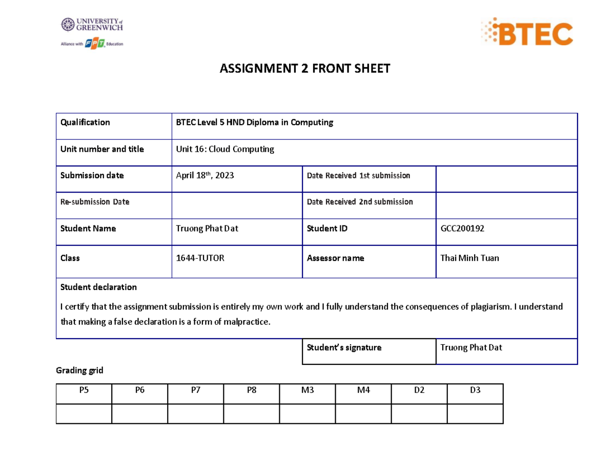1644 Cloud Computing Assignment 2 - Implementation Overview (GCC2001 ...