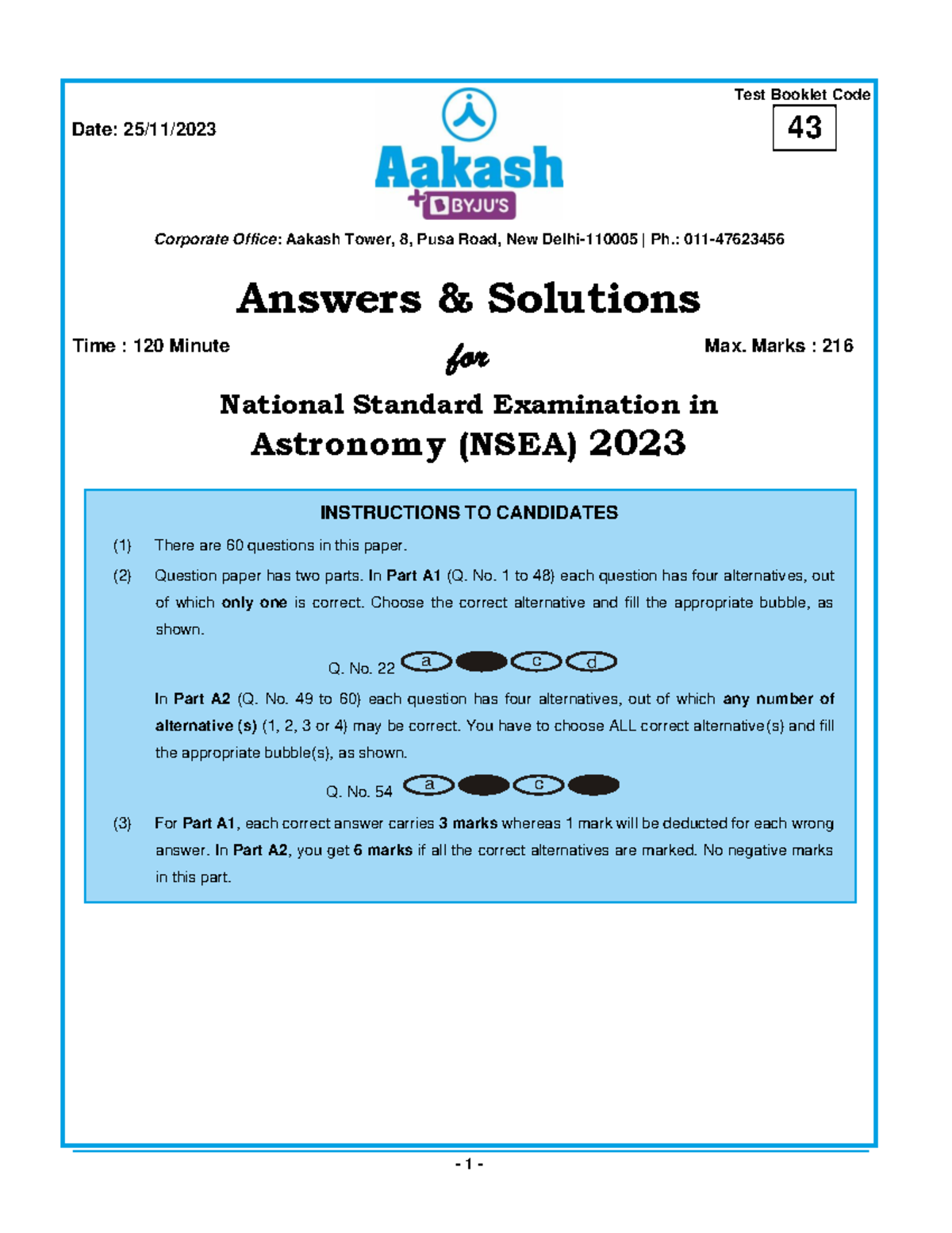 NSEA 2023-24: Complete Answers & Solutions for Astronomy Exam - Studocu