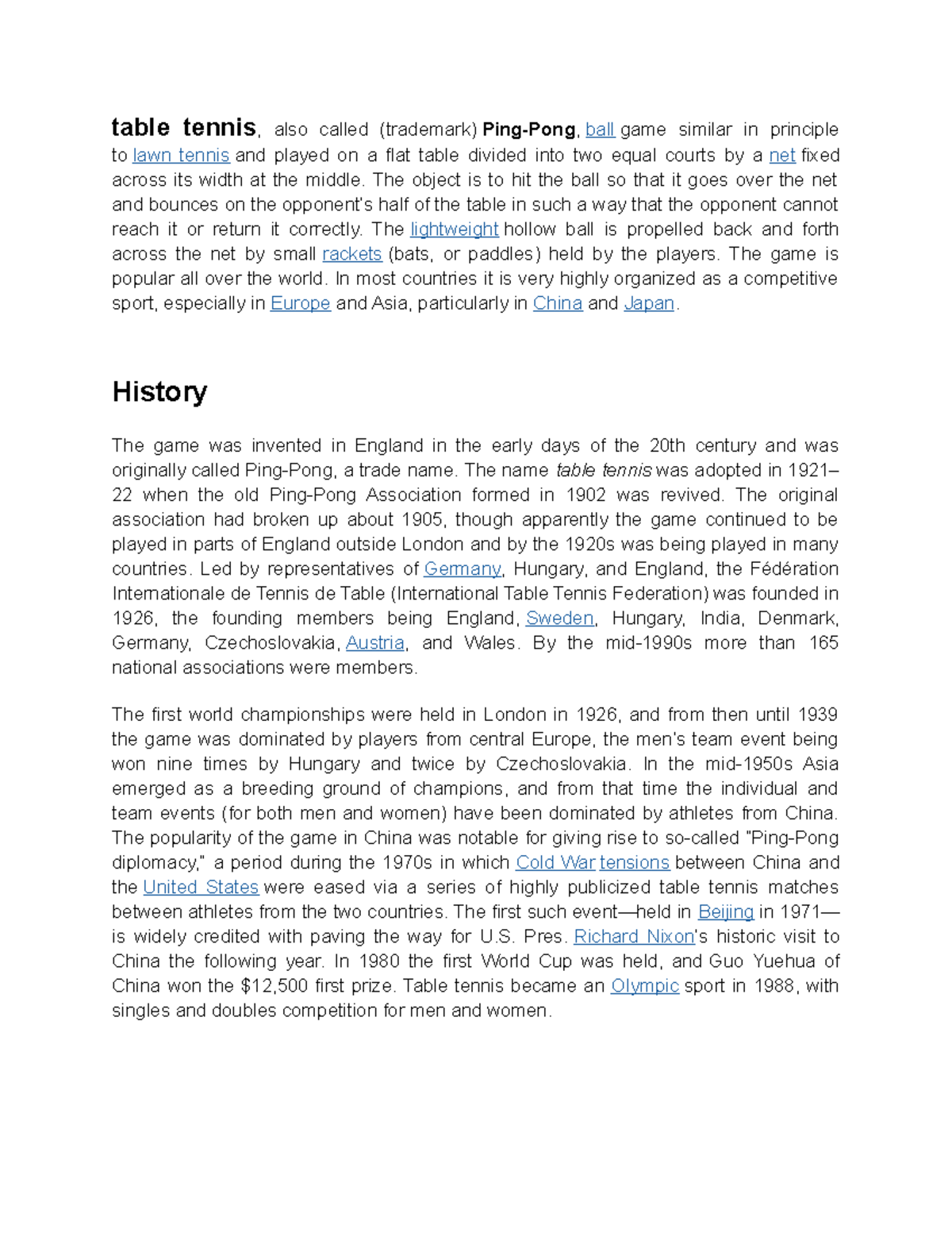Table Tennis Overview: History, Rules, and Equipment - Studocu