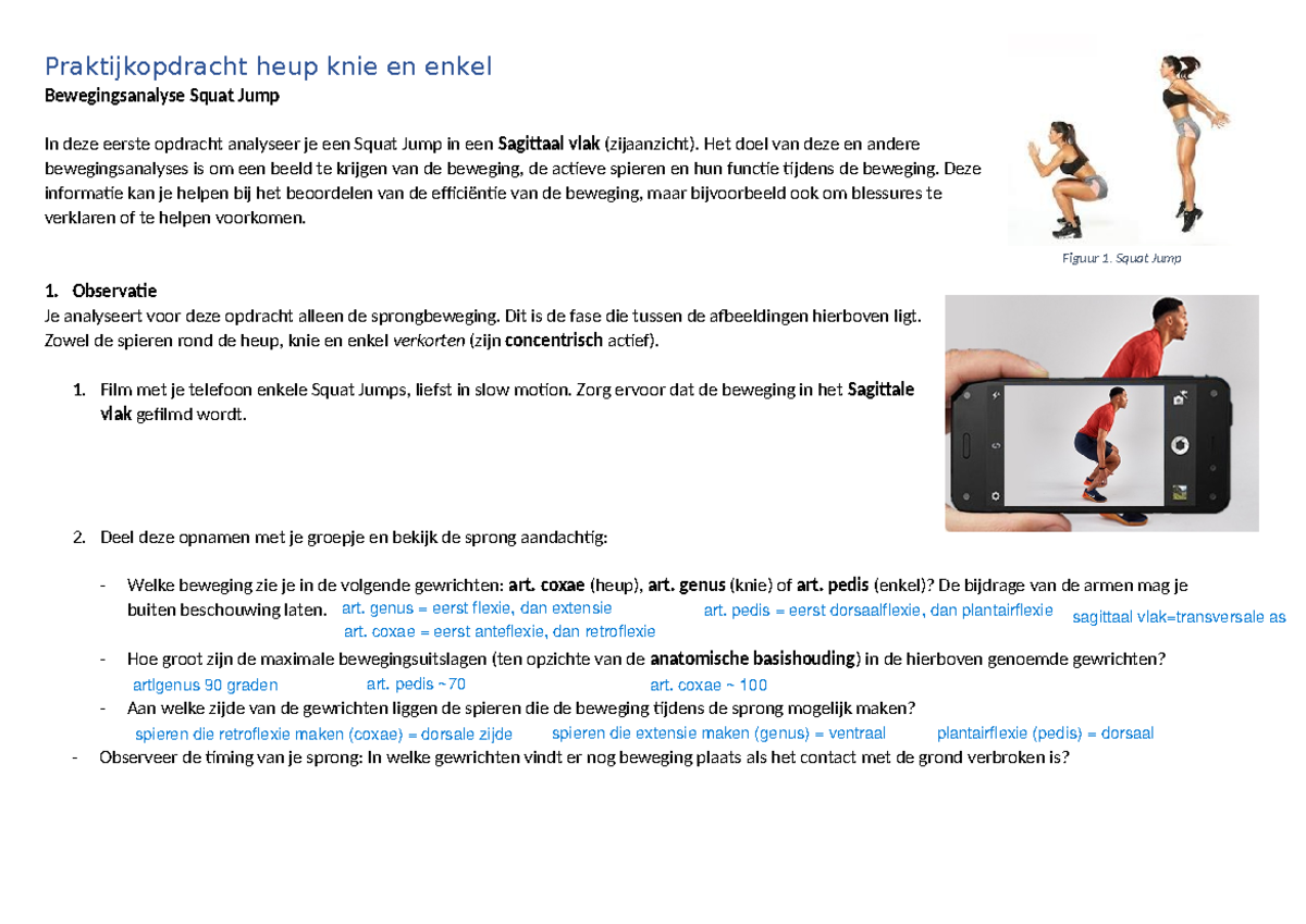 Bewegingsanalyse Squat Jump - Praktijkopdracht Heup Knie Enkel - Studeersnel