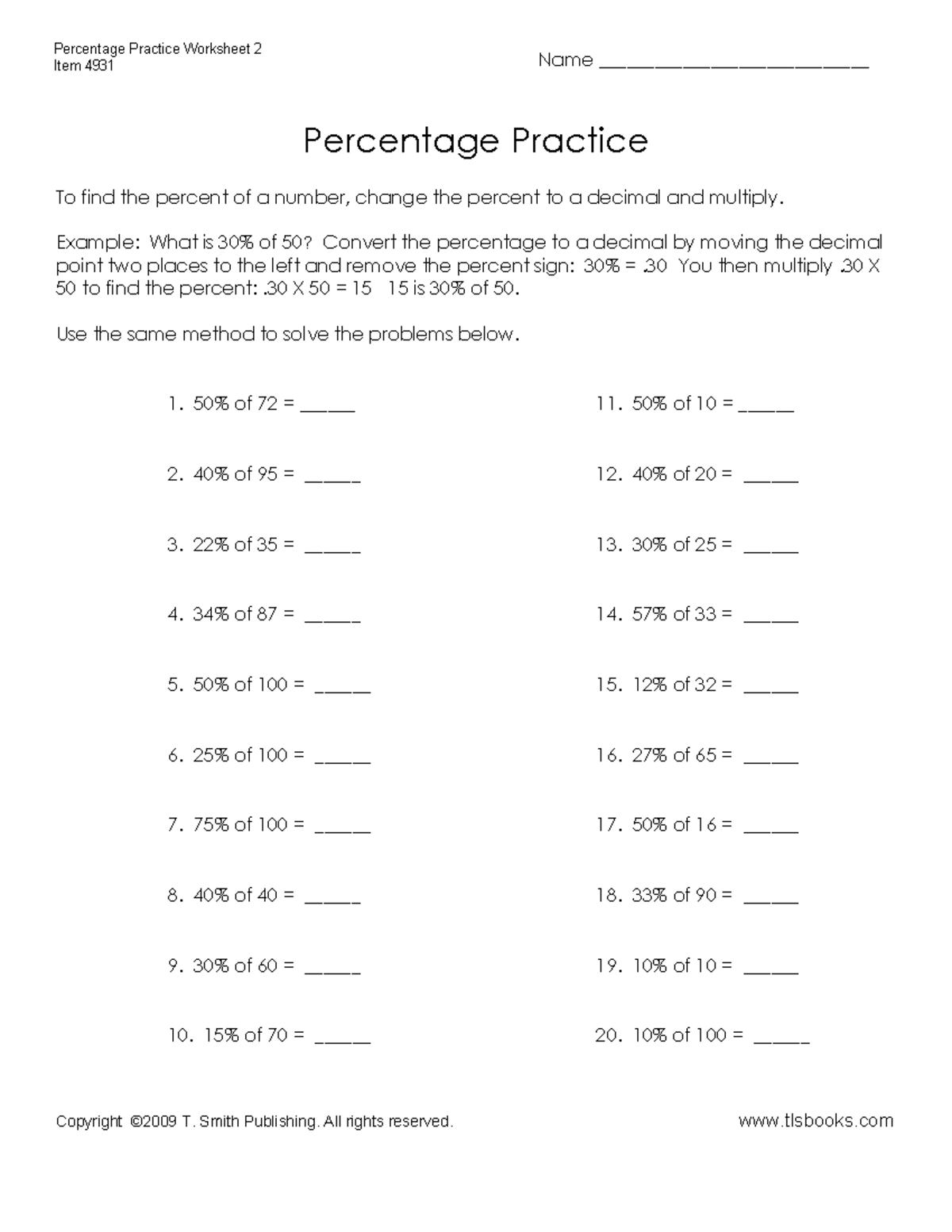 Percentage Practice Worksheet 2 (Item 4931) - Studocu