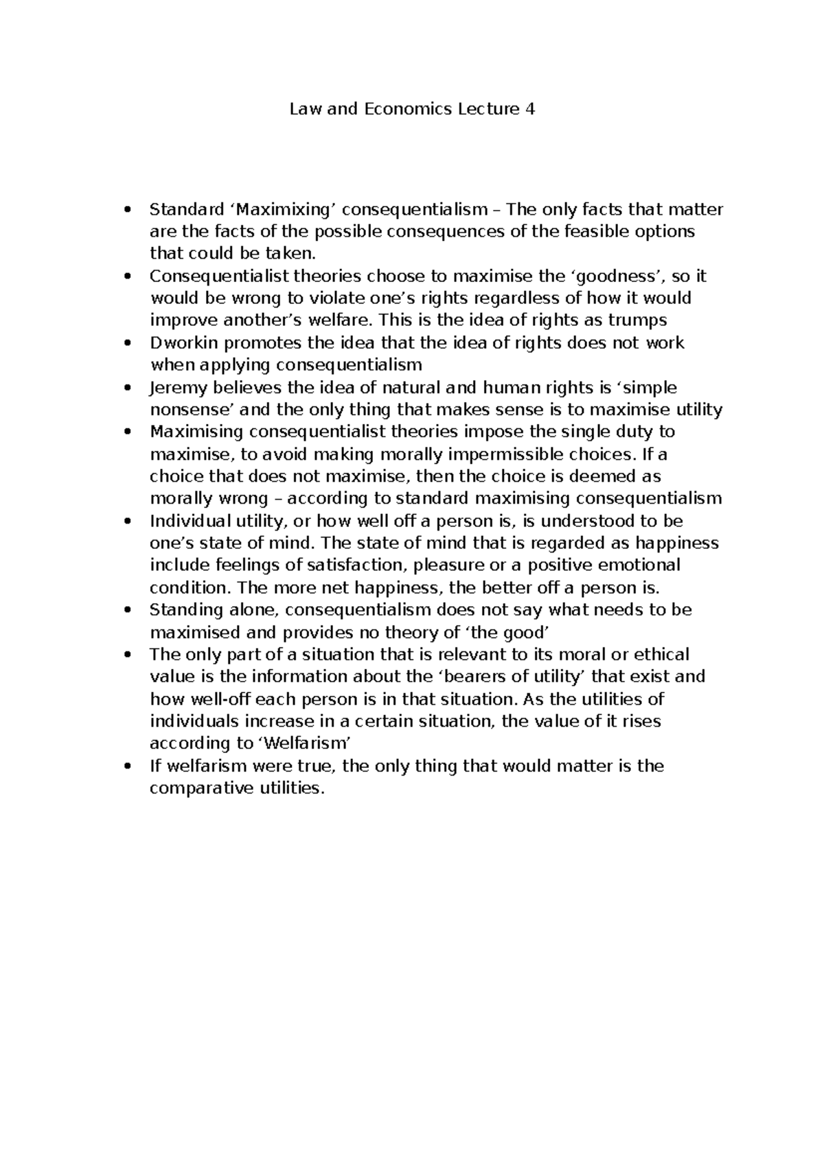 Law and Economics Lecture 4: Standard Consequentialism Explained - Studocu