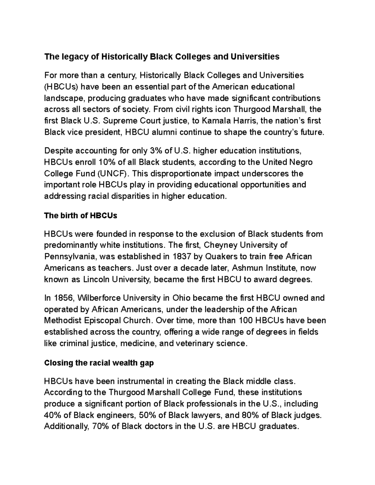 The legacy of Historically Black Colleges and Universities - From civil ...