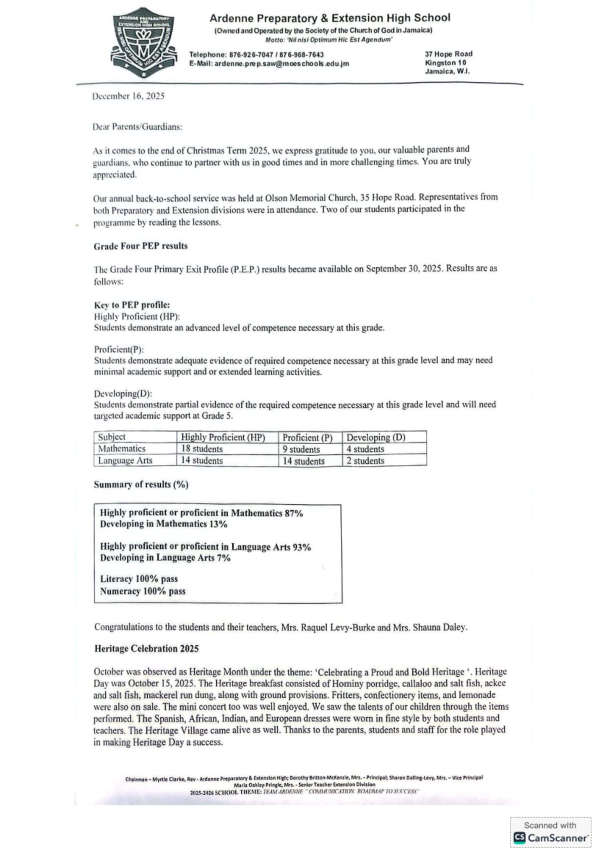 Parent Letter: Christmas Term 2025 - Ardenne Prep & Extension H School ...
