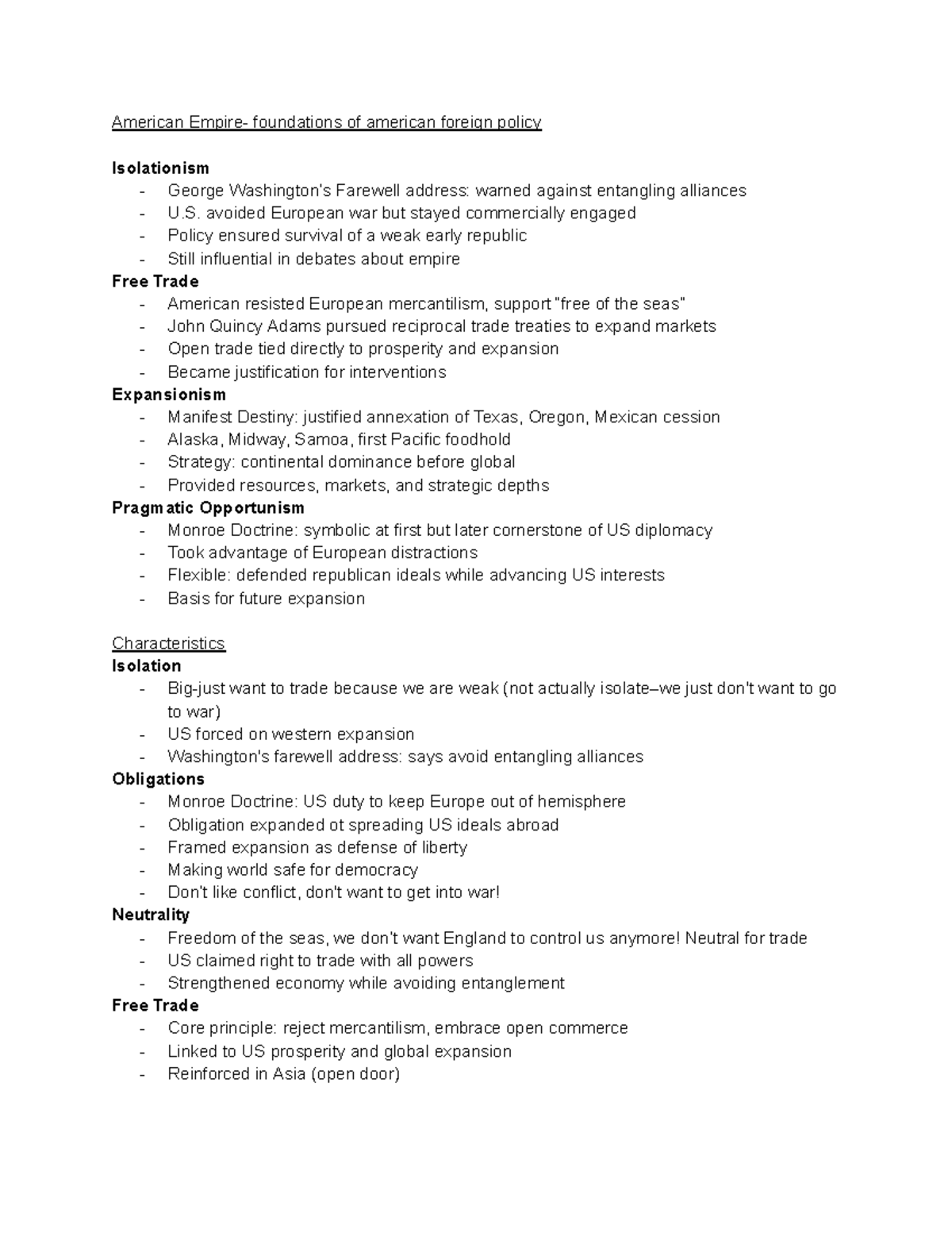 HIS 122 Lecture Notes: Foundations of American Foreign Policy Insights ...