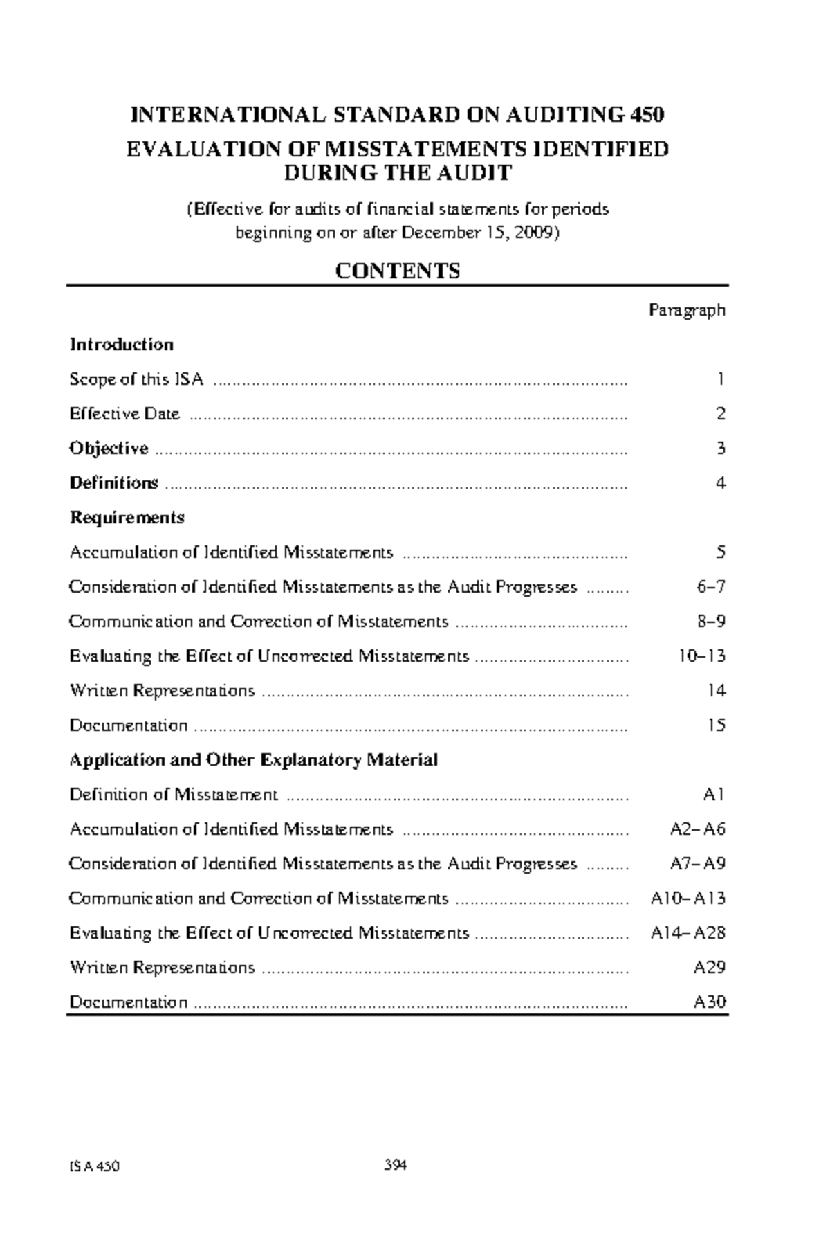ISA 450: Evaluation of Misstatements in Auditing Practices - Studocu
