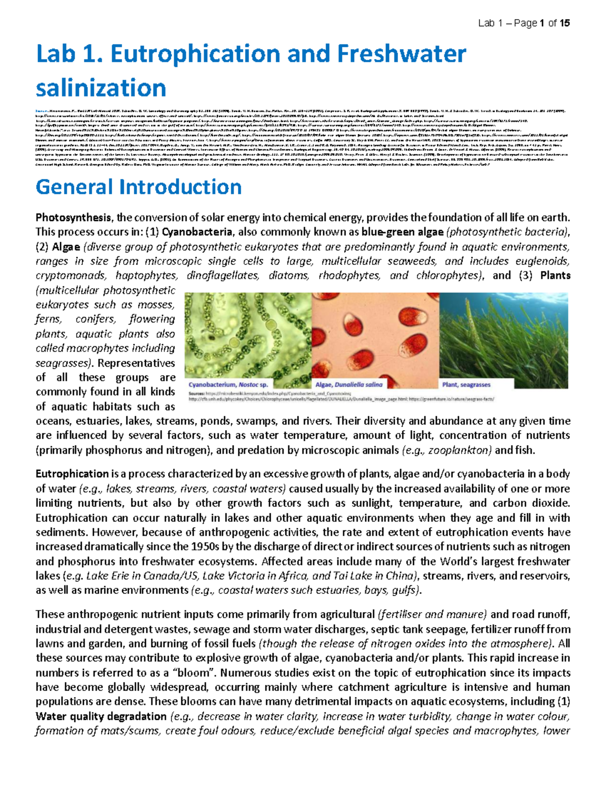 Lab 1: Eutrophication and Freshwater Salinization (BIO2129) - Studocu