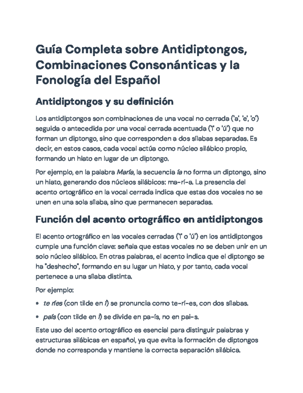 Guía Completa sobre Antidiptongos y Combinaciones Consonánticas en ...