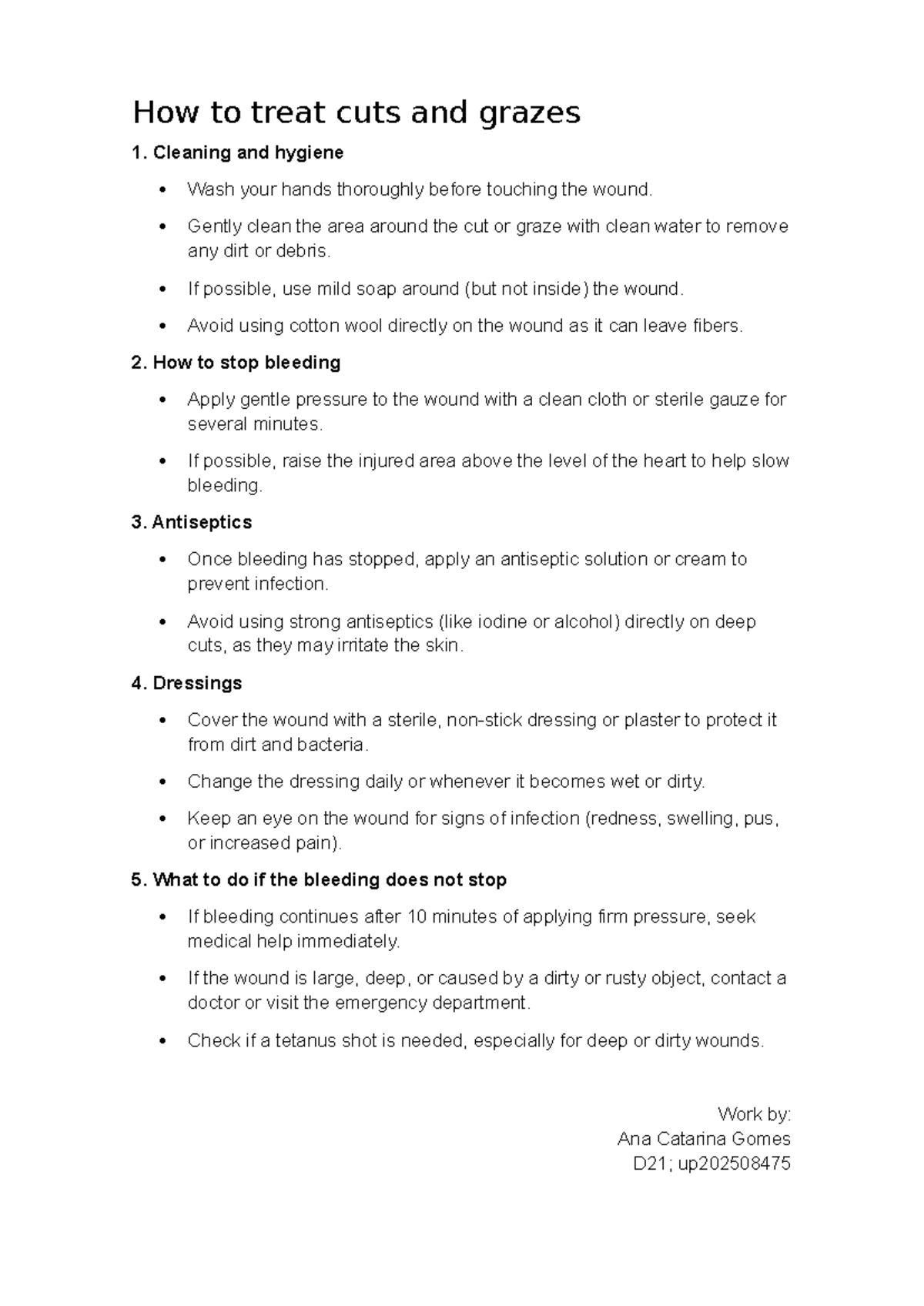 First Aid Instructions for Non-Medical People: Cuts & Grazes - Studocu