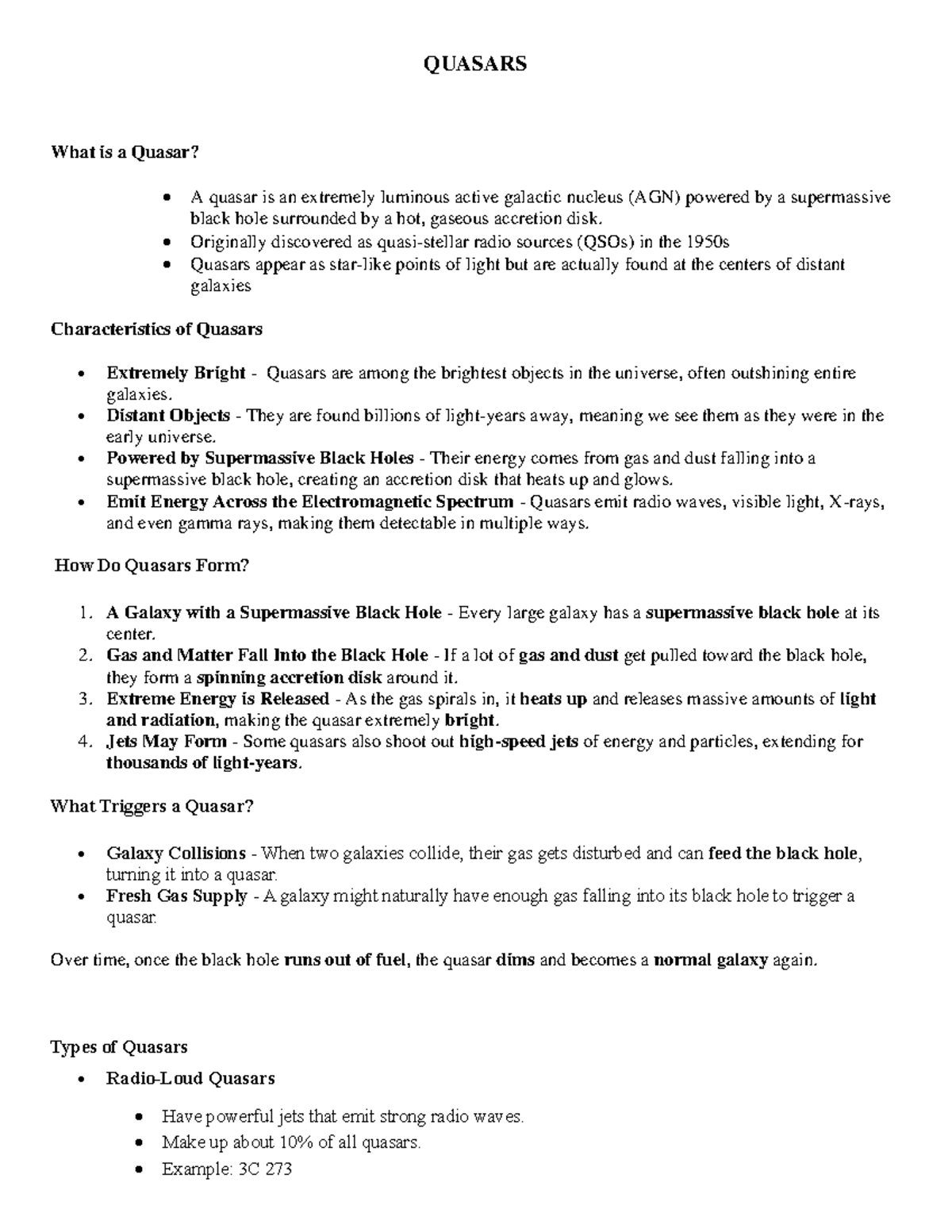 Quasars: Understanding their formation, characteristics, and types ...