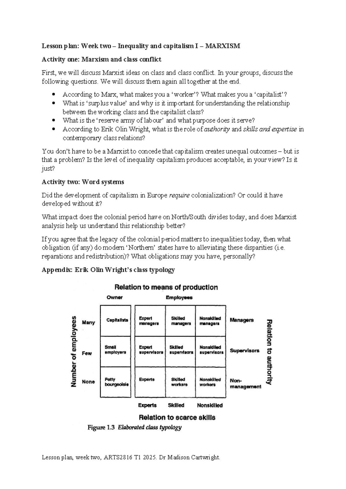 Lesson Plan: Week 2 - Inequality & Capitalism (Marxism) ARTS2816 T1 ...
