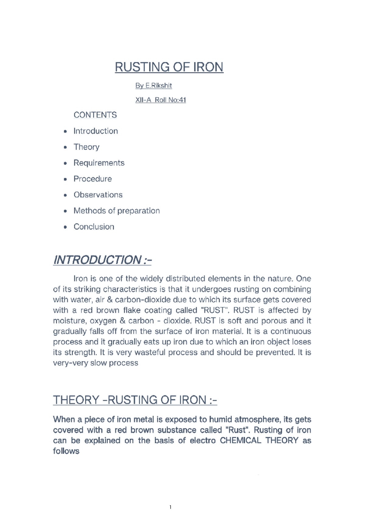 Rusting of Iron: Project Analysis and Prevention Methods - Studocu