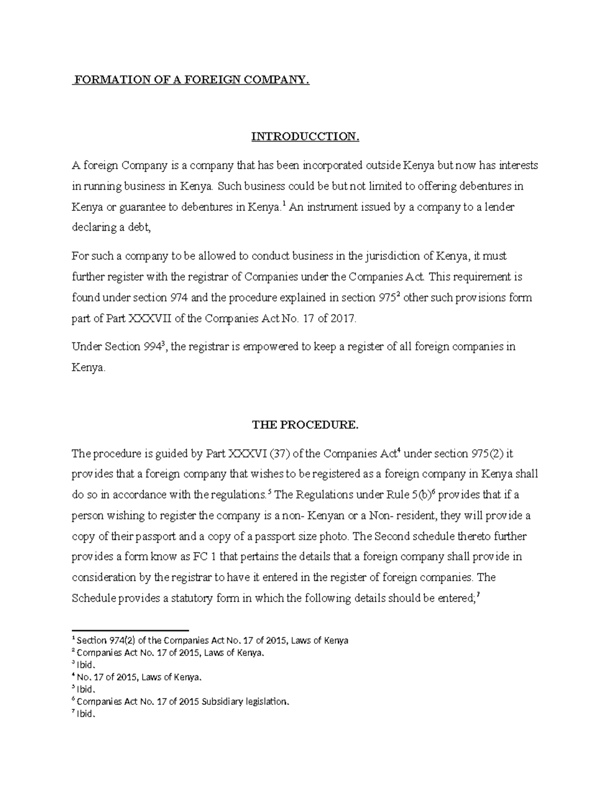 Lesson 6: Formation of a Foreign Company in Kenya - Studocu