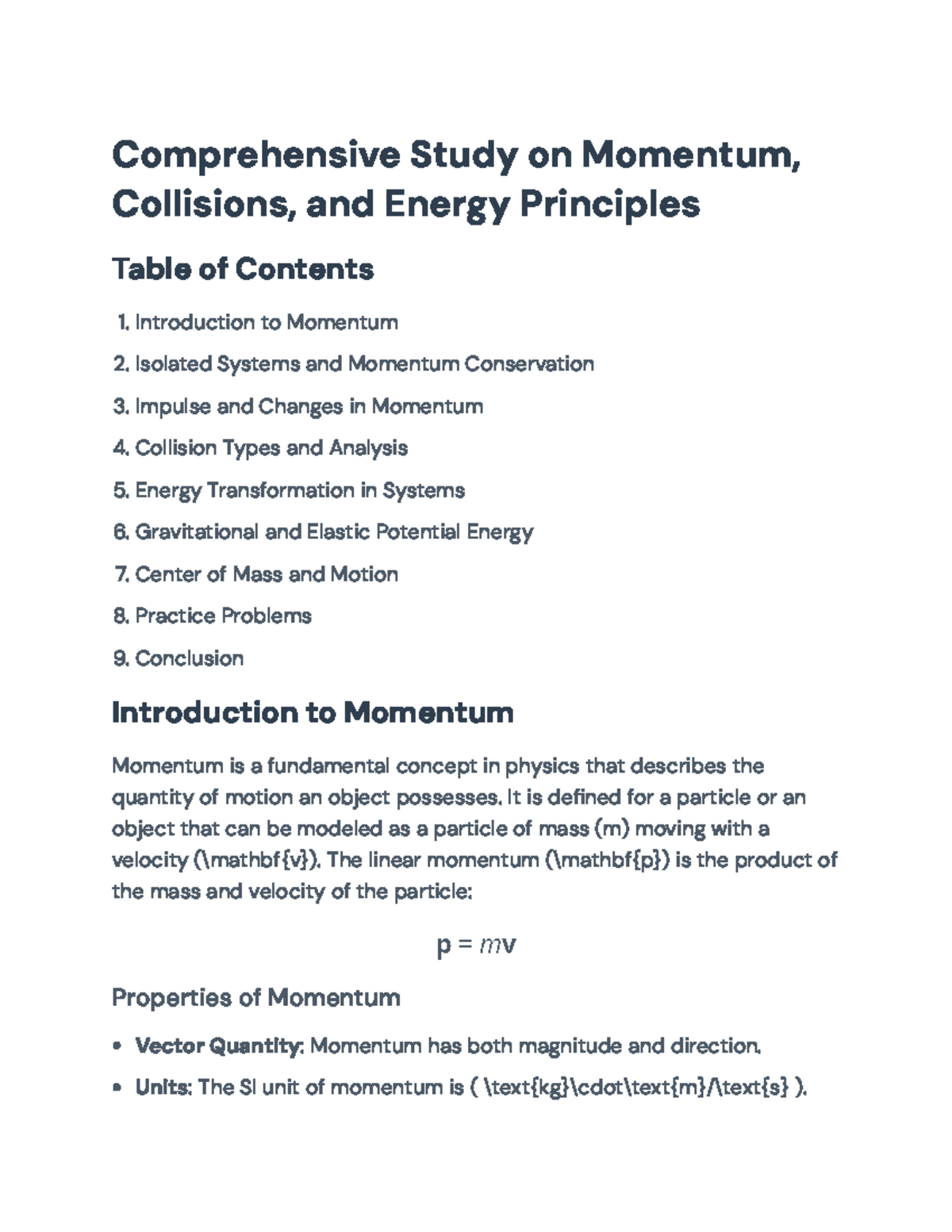 Fundamentals of Momentum, Collisions, and Energy Principles ...