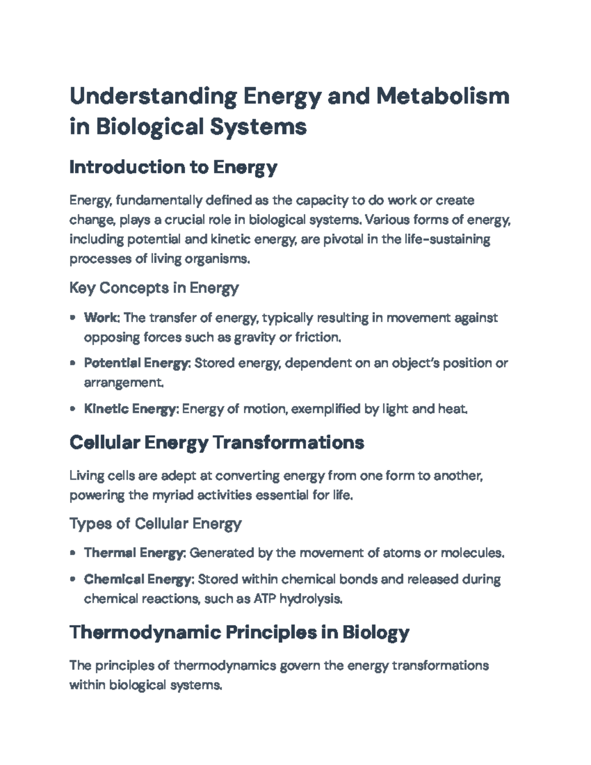Understanding Energy and Metabolism in Biological Systems ...