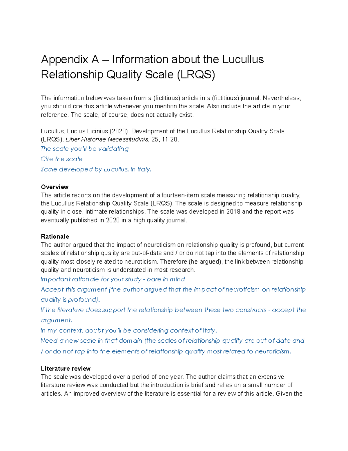 Appendix A: Insights on the Lucullus Relationship Quality Scale (LRQS ...