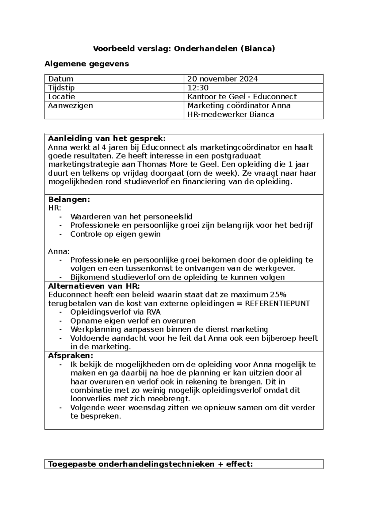 Voorbeeld verslag onderhandelen - Ze heeft interesse in een ...