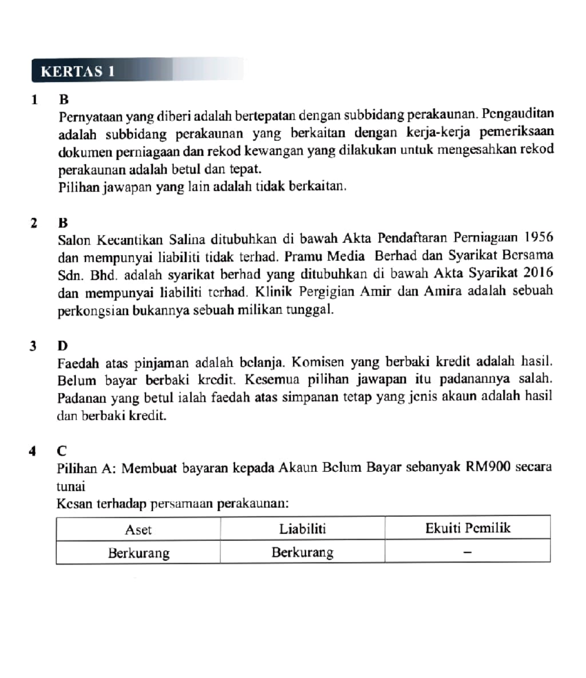 KERTAS 1 B: Jawapan Penuh Pengauditan dan Perakaunan SPM 2018 - Studocu