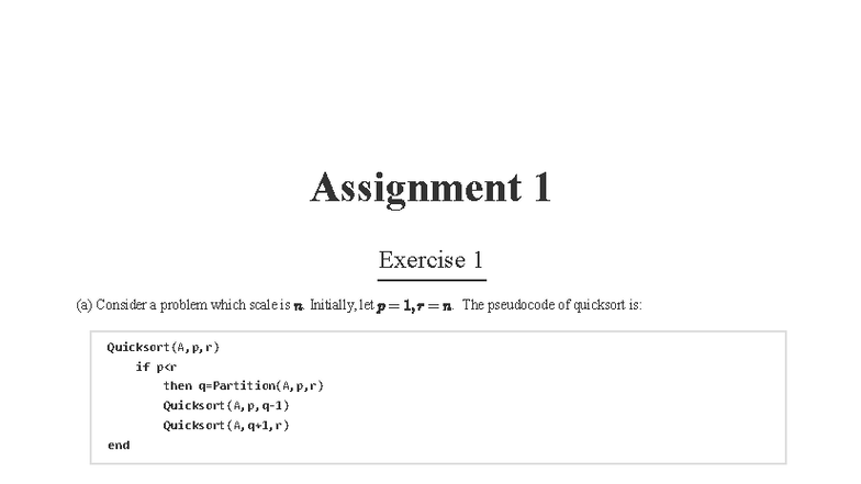 Assignment 1: Analysis of Quicksort and Other Sorting Algorithms - Studocu