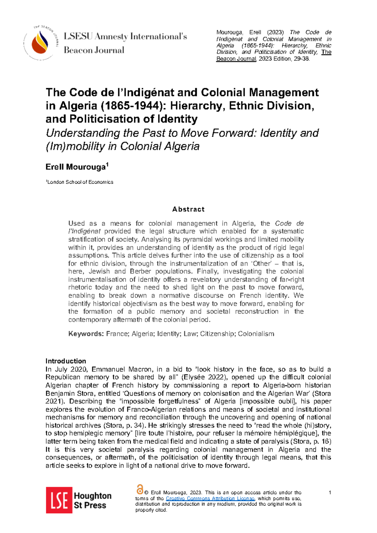 The Code de l’Indigénat: Colonial Management & Identity in Algeria ...