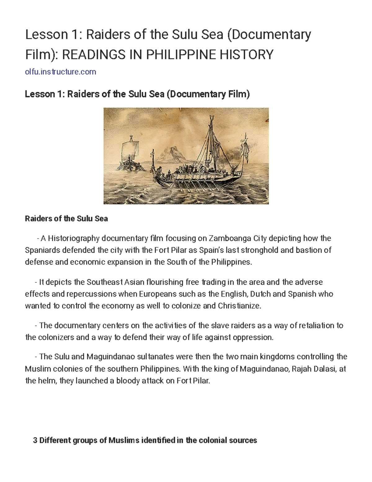 Lesson 1: Raiders of the Sulu Sea - Readings in PH History - Studocu